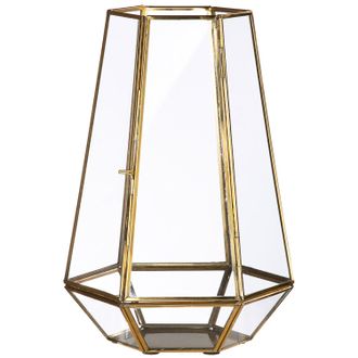 Gilde Windlicht Cozy aus Glas und Metall - goldfarben - H&ouml;he 30cm x 20cm - Kerzenleuchter