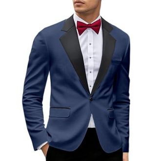 Generic Veste pour homme coupe ajust&eacute;e avec revers contrast&eacute;s - Blazer &eacute;l&eacute;gant pour mariage, carnaval, f&ecirc;te - Veste de costume pour homme &agrave; un bouton festif p