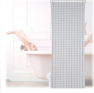 Relaxdays Duschrollo, semitransparenter PVC Badvorhang, Badewanne u. Dusche, 100 x 240 cm, wasserabweisend, wei&szlig;/schwarz