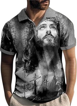 Keephen Hommes Jésus T-Shirt imprimé en 3D Polo Retro Casual Manches Courtes Streetwear Tops