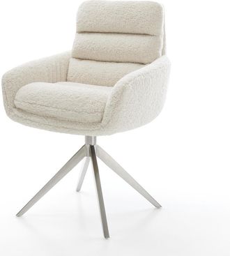DELIFE Drehstuhl Abelia-Flex mit Armlehnen Teddystoff Beige Kreuzgestell breit Edelstahl 360&deg; drehbar Wippfunktion, Esszimmerst&uuml;hle