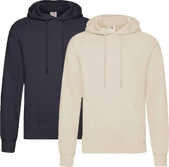 Fruit Of The Loom 2er Classic Hooded Sweat Set Herren Kapuzenpullover Sweatshirt M L XL 2XL 3XL 4XL 5XL Farbsets & HLKauf-Block (M, 1x Deep Navy & 1x Natur & 1x HLKauf-