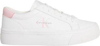Calvin Klein Baskets Vulcanis&eacute;es Femme Logo Tag en Cuir, Blanc (Bright White/Sweet Pink), 40