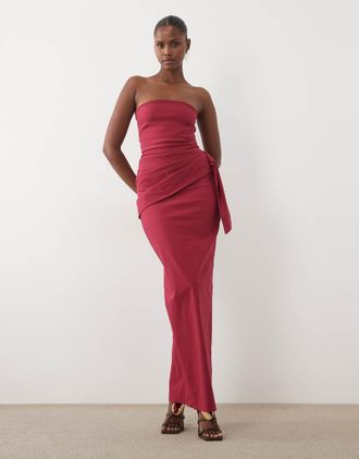 Vesper Robe longue bandeau en bengaline avec d&eacute;tail drap&eacute; sur le devant - Baie-Rouge
