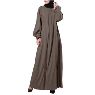Generic Robe d&eacute;t&eacute; pour femme musulmane Abaya &agrave; manches longues avec boutonni&egrave;re - Robe d&eacute;contract&eacute;e Duba&iuml;, marron, 3XL
