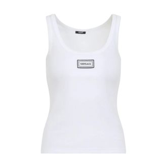 Versace Geripptes Stretch-Baumwoll-Tanktop - - Tops - Damen - Wei&szlig; - L