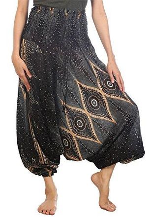 Lofbaz Femmes Floral OEil Harem Smocked Taille 2 en 1 Combinaison Pantalon Noir 3XL