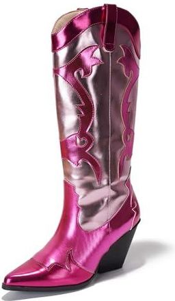 Cape Robbin Bottes de cowboy m&eacute;tallis&eacute;es &agrave; blocs de couleurs pour femme Talon mi-mollet 7,6 cm - Bottes western multicolores avec bout pointu et semelle confortab