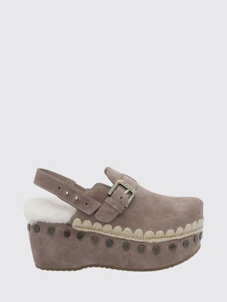 Mou Slingbacks compens&eacute;es en daim avec clous et broderies contrastantes
