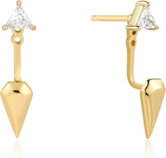 Ania Haie Damen Ohrstecker SUNSHINE CHASER Triangle Geometric Stud Ear Jackets aus 925 Sterling Silber 14k vergoldet, besetzt mit 2 Zirkonia, Größe: 21 x 5,2 mm