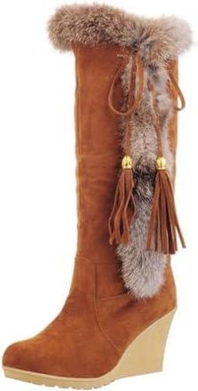 Hemobllo Bottes de Neige pour Femmes &agrave; Talon Inclin&eacute; Hautes et Chaudes Doublure Fourrure Semelle Antid&eacute;rapante Bottes DHiver Montantes Marron Taille 40 Chaussu