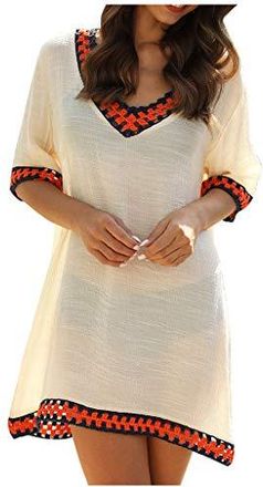 Generic Paréo Femme Plage Tunique Plage Cache Maillot de Bain pour Eté Chemise Longue Boutonnée Cache-Maillots et Sarongs Bikini Cover Up Vêtements de Plage C