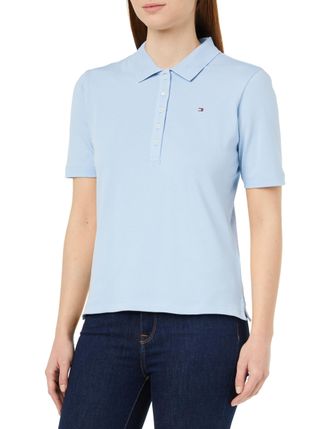 Tommy Hilfiger Damen Poloshirt Kurzarm 1985 Reg Pique Polo Ss Regular Fit, Blau (Well Water), XL