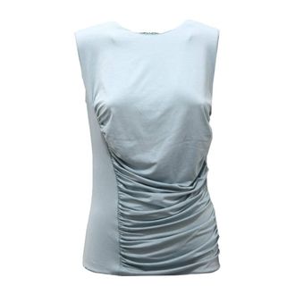 Armani &Auml;rmelloses- blattgr&uuml;nes Drapier-Top - - Tops - Damen - Blau - L