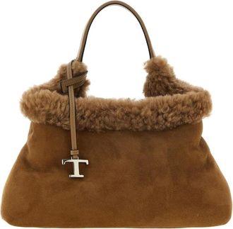 Tod's Sac fourre-tout en daim et garniture en peau de mouton - Femme - Sacs - Brun - Taille: ONE Size
