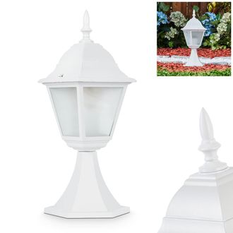 HOFSTEIN Außenwegeleuchte Naofe, Sockelleuchte aus Metall/Glas in Weiß/Milchglas, Wegeleuchte in antikem Look, 40 cm, Gartenlampe, Gartenbeleuchtung IP44, 1 x 