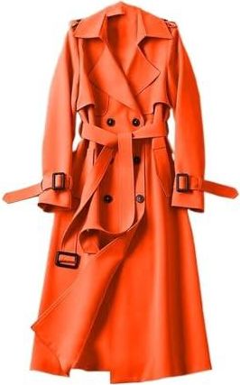 Generic Trench-Coat de printemps classique for femmes, manteau Long &agrave; Double boutonnage avec ceinture, v&ecirc;tements dext&eacute;rieur l&eacute;gers(Red,XXL)