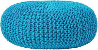 Homescapes Homescapes - Grand Pouf rond tress&eacute; en tricot - Sarcelle