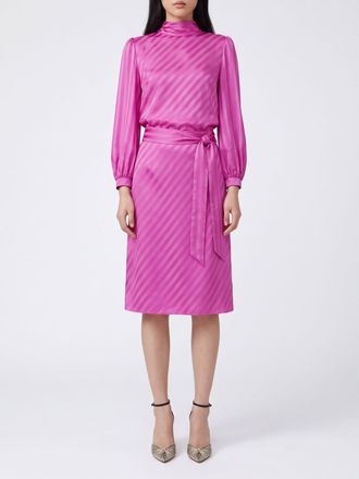 Valentino Garavani Robe midi fourreau en soie ray&eacute;e avec col montant et ceinture