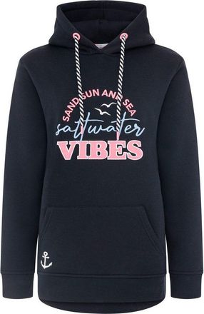 Zwillingsherz Hoodie Saltwater Vibes maritime Front-Stickerei, Kapuze mit gestreifter Kordel, K&auml;ngurutasche