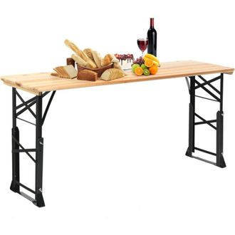 Costway Bierzelttisch h&ouml;henverstellbar, klappbarer Biertisch mit Schirmloch, 168,5 cm Langer Buffettisch, Partytisch, Klapptisch f&uuml;r Garten, Party, Hinterhof