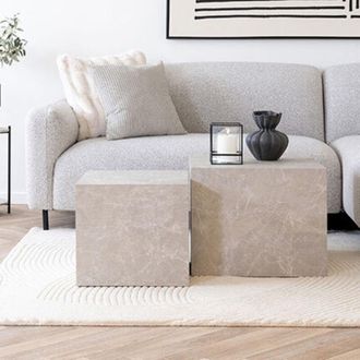 House Nordic Lot de 2 tables basses carr&eacute;es 40 et 50 cm - Effet marbre beige - MDF l&eacute;ger et esth&eacute;tique - Design contemporain pour salon moderne - House Nordic