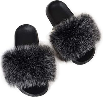 ORANDESIGNE Hausschuhe Damen Beil&auml;ufig Flip Flops Offener Zeh Strandschuhe Flip Flops Haar Zuhause Gem&uuml;tlich Schuh B Dunkelgrau 40/41 EU