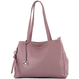 modamoda.de T205 Damen Leder Schultertasche Shopper Henkeltasche handmade in Italy, Farbe:Altrosa