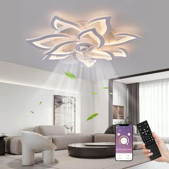 MiiR Deckenventilator Mit Beleuchtung 100W Leise Modern Fan Lampe Mit Ventilator Dimmbar LED 10 Lichter 12000LM Blumenform Reversibler Deckenlampe Für Wohn