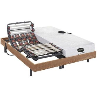 Vente-Unique Vente-Unique - Lit &eacute;lectrique de relaxation 2 x 80 x 200 cm - Matelas m&eacute;moire de forme bambou - Technologie lattes et plots - Confort ajustable