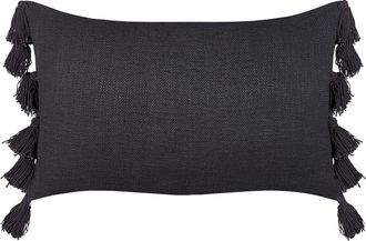 Beliani Dekokissen mit F&uuml;llung Quasten Baumwolle grau 35 x 55 cm Boho Lythrum