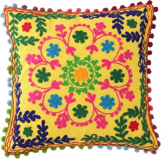 Guru Shop Boho Kissenh&uuml;lle, Farbenfrohes Besticktes Folklore Kissen im Mexikanischem Style - Gelbl/pink, Baumwolle, 40x40 cm