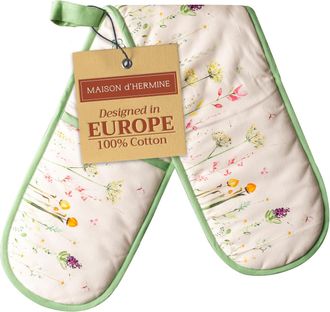 Maison d'Hermine Botanische Frische Doppel-Ofenhandschuh, 100 % Baumwolle, Grillen, Mikrowelle, hei&szlig;e T&ouml;pfe und Pfannen, Fr&uuml;hling/Sommer, 18 x 89 cm