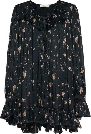 Chlo&eacute; Femme, Blouses et Chemises, Noir, Taille: 36 FR Silk Short Dress