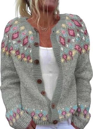 Generic Cardigan Noel Femme Grande Taille, Veste Chaude Femme Manche Longue D&eacute;contract&eacute; Avec Boutons Jacquard Manteaux Chic Elegant Doux Polyvalent No&euml;l Sweat