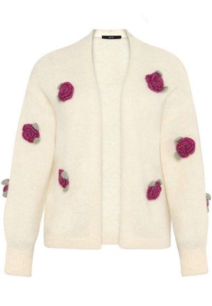 Zero Strickjacke Damen mit bunten 3D Blumen (1-tlg) Knopfleiste