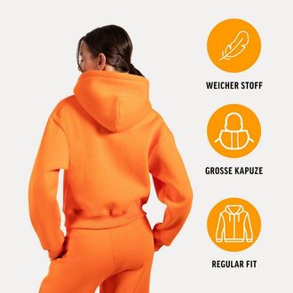 Smilodox Kapuzenstrickjacke Enara, Strickjacke mit Frontzipper und K&auml;ngurutasche, Sweatjacke gesticktes Logo weicher Stoff bequeme Kapuzenjacke Freizeit Sport