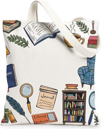 Generic Sacs fourre-tout en toile sur le th&egrave;me du livre, sacs d&eacute;picerie r&eacute;utilisables, vintage, confortables, l&eacute;gers et lavables avec bandouli&egrave;re en toile, bl