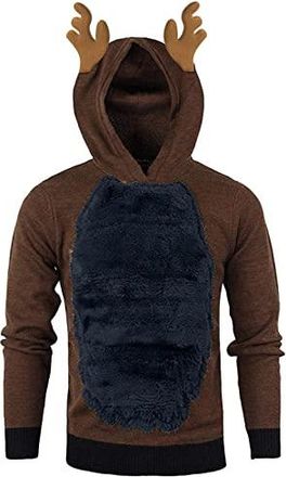 Generic Pull de Noël 2025 à capuche pour homme - Motif renne en peluche - Pour femme - Couleur unie - Manches longues - Automne et hiver, Bleu C, 3XL