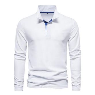 Generic Polo &agrave; manches longues d&eacute;contract&eacute; pour homme - T-shirt l&eacute;ger et respirant pour printemps et automne - Hauts confortables 2026, blanc, XXL