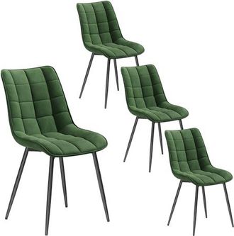 Woltu 4X Chaise de Salle à Manger Chaise de Cuisine Assise rembourrée en Velours épais Pieds en métal, Vert Foncé,BH142dgn-4