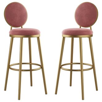 Generic Barhocker-Set (2Er-Pack) - Rosa Metall-K&uuml;cheninselst&uuml;hle mit Gepolstertem Samtkissen, Runder R&uuml;ckenlehne Und Fu&szlig;st&uuml;tze, Stilvolle Fr&uuml;hst&uuml;cksm&ouml;bel