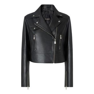 Pinko Pinko, Femme, Vestes, Noir, Taille: 40 FR Veste en cuir Nappa style motard