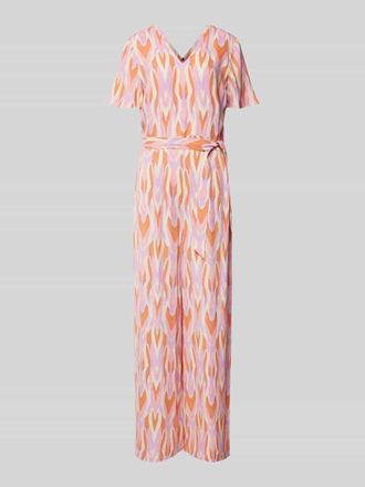 Comma Jumpsuit aus Viskose mit Allover-Muster und Bindeg&uuml;rtel