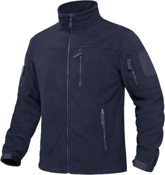 KEFITEVD Veste polaire coupe-vent pour homme avec fermeture éclair et 6 poches, bleu marine, XXL