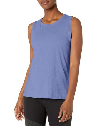 Amazon Essentials Damen Yoga-Tanktop Aus Weicher Baumwolle Mit Lockerer Passform (In Übergröße Erhältlich), Hellblau Gebleicht, 3XL Große Größen