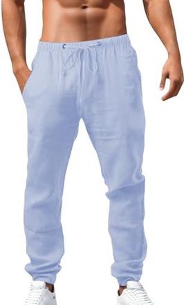 Generic Pantalon de plage baggy pour homme - Pantalon en lin avec taille &eacute;lastique - Pantalon d&eacute;t&eacute; - Grandes tailles - Pantalon de surv&ecirc;tement respirant - Cou