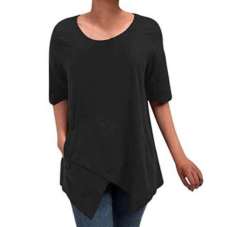 Generic Chemisiers d&eacute;t&eacute; pour femme - Grande taille - Manches quart - T-shirts en coton pour femme - Coupe ample - Chemise en lin boh&egrave;me ample - Haut blanc - H