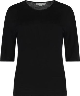 Vince Femme, Pulls, Noir, Taille: 36 FR T-shirt &agrave; manches coudes en laine avec finitions en satin