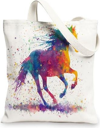 Generic Sacs fourre-tout artistiques en toile, sacs dépicerie réutilisables, légers et lavables avec bandoulière, blanc, 13x15 Inch